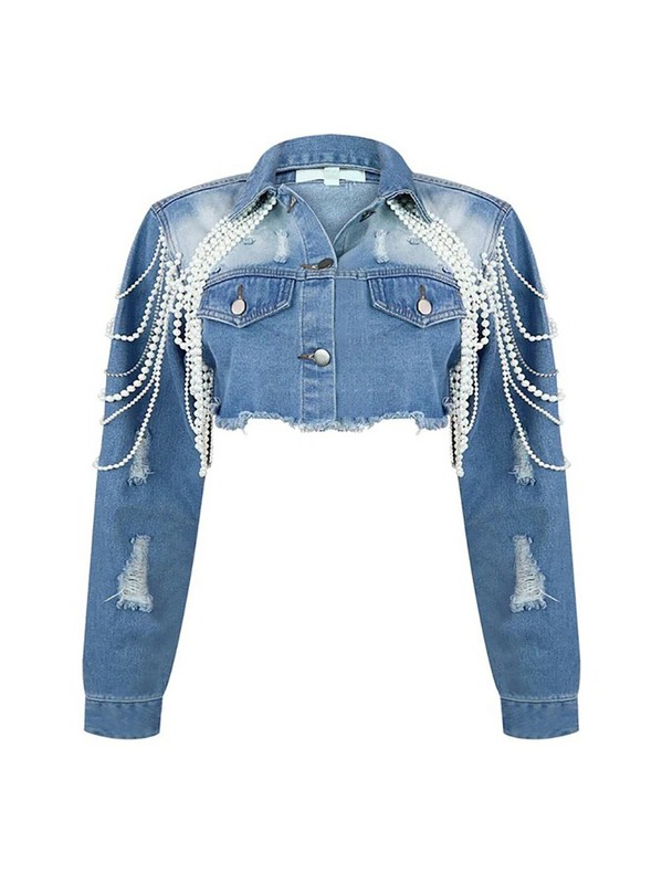 Buy Stylish Pearl Cropped Denim Jacket for Women